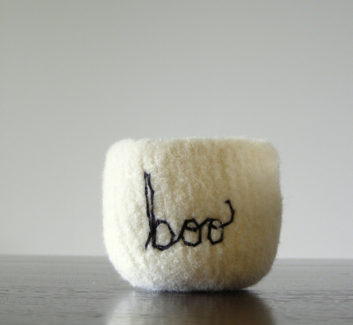 Halloween Boo Bowl Felted Wool Bowl in White With - Etsy
