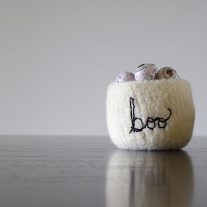 Halloween Boo Bowl Felted Wool Bowl in White With - Etsy