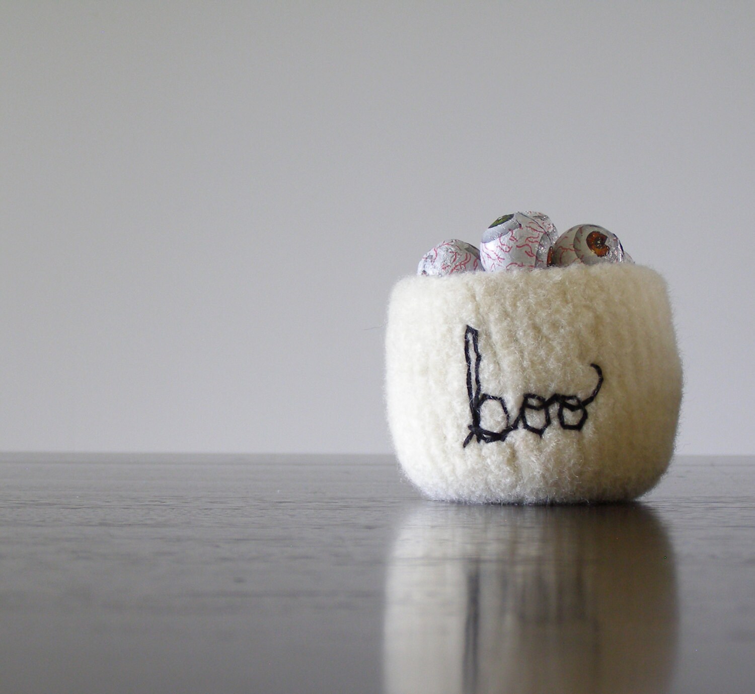 Halloween Boo Bowl Felted Wool Bowl in White With - Etsy