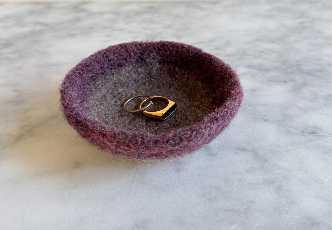 Hand Knit Wool Ring Dish: Heathered Purple and Greyish Brown - Etsy