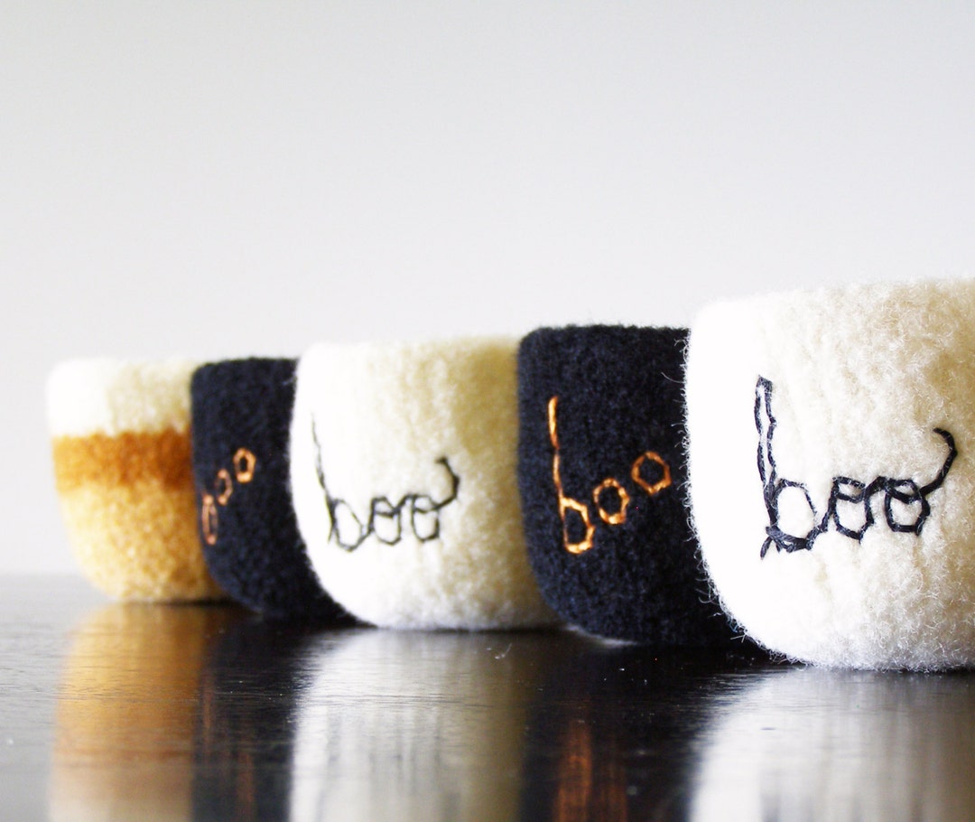 Halloween Boo Bowl choose Black or White Handmade Felted Wool Bowl ...