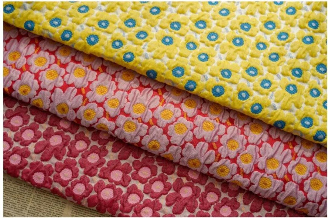 Jacquard Fabric With Small Embossed Flowers, Bright Colors – Ideal for ...