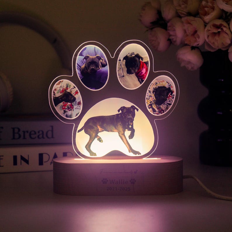 Personalized Dog Photo Night Light, Custom Paw Photo Collage LED Lamp ...