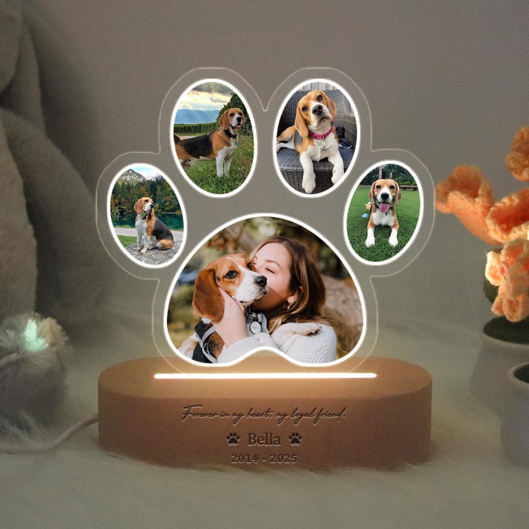 Personalized Dog Photo Night Light, Custom Paw Photo Collage LED Lamp ...