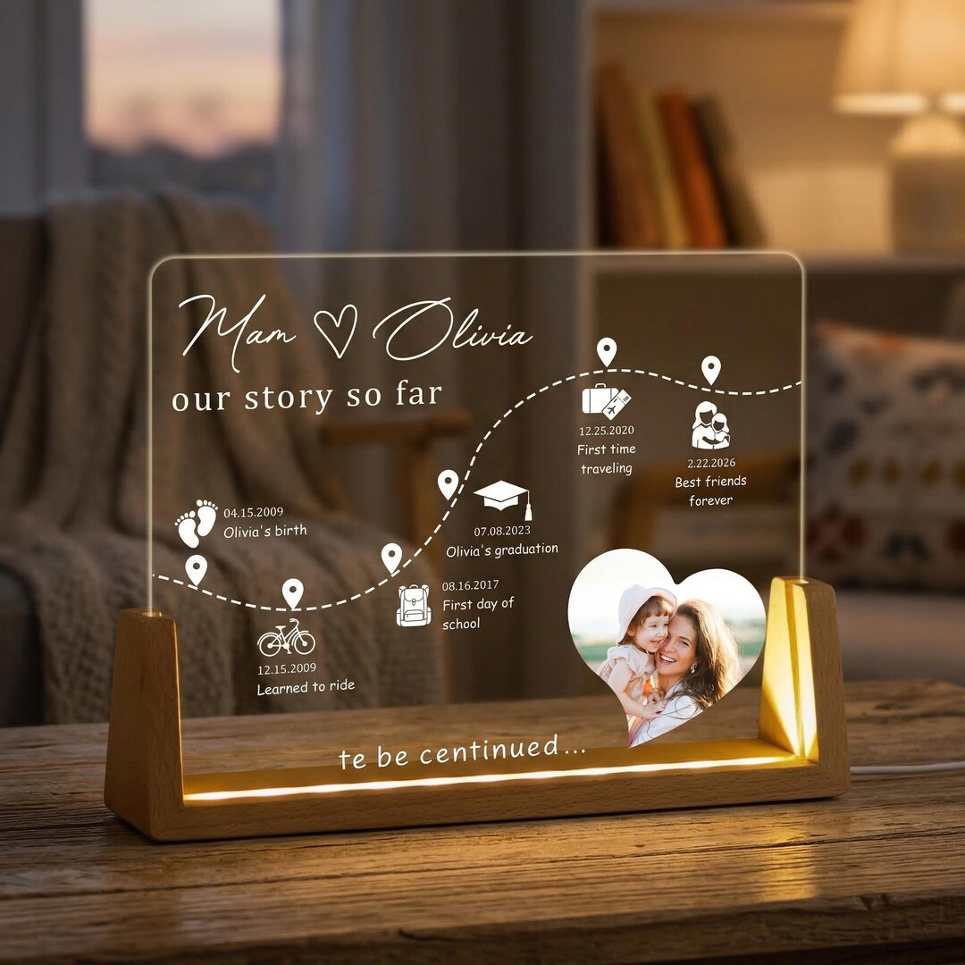 Custom Mom Story Timeline Anniversary LED Night Light, Personalized ...