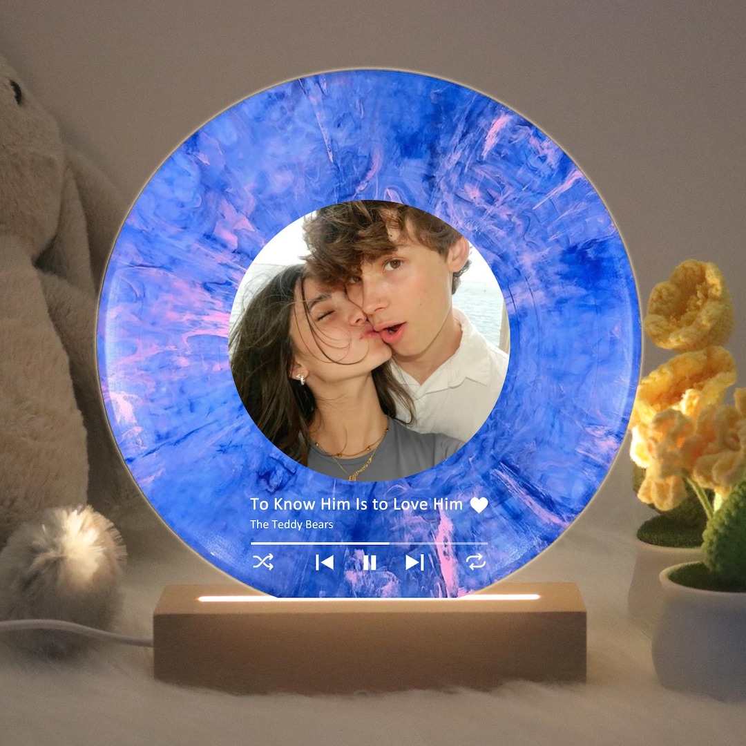 Personalized Vinyl Record Night Light With Photo, Custom Song Plaque ...