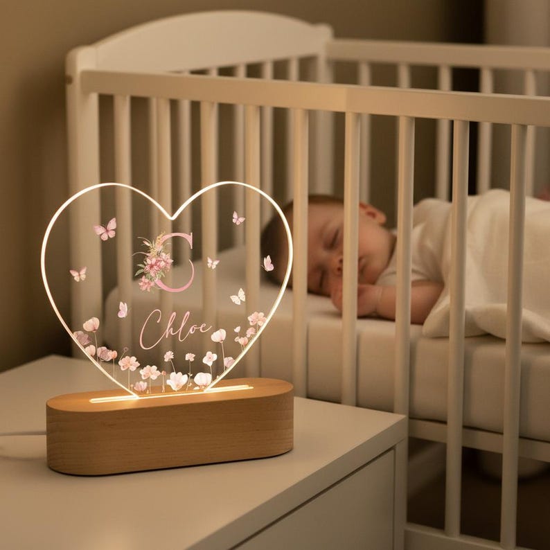 Custom Floral Night Light With Name, Personalized Night Light for Kids ...