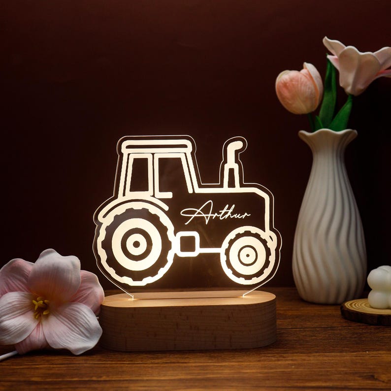 Personalised Tractor Night Light, Digger Light, Tractor Light, Nursery ...