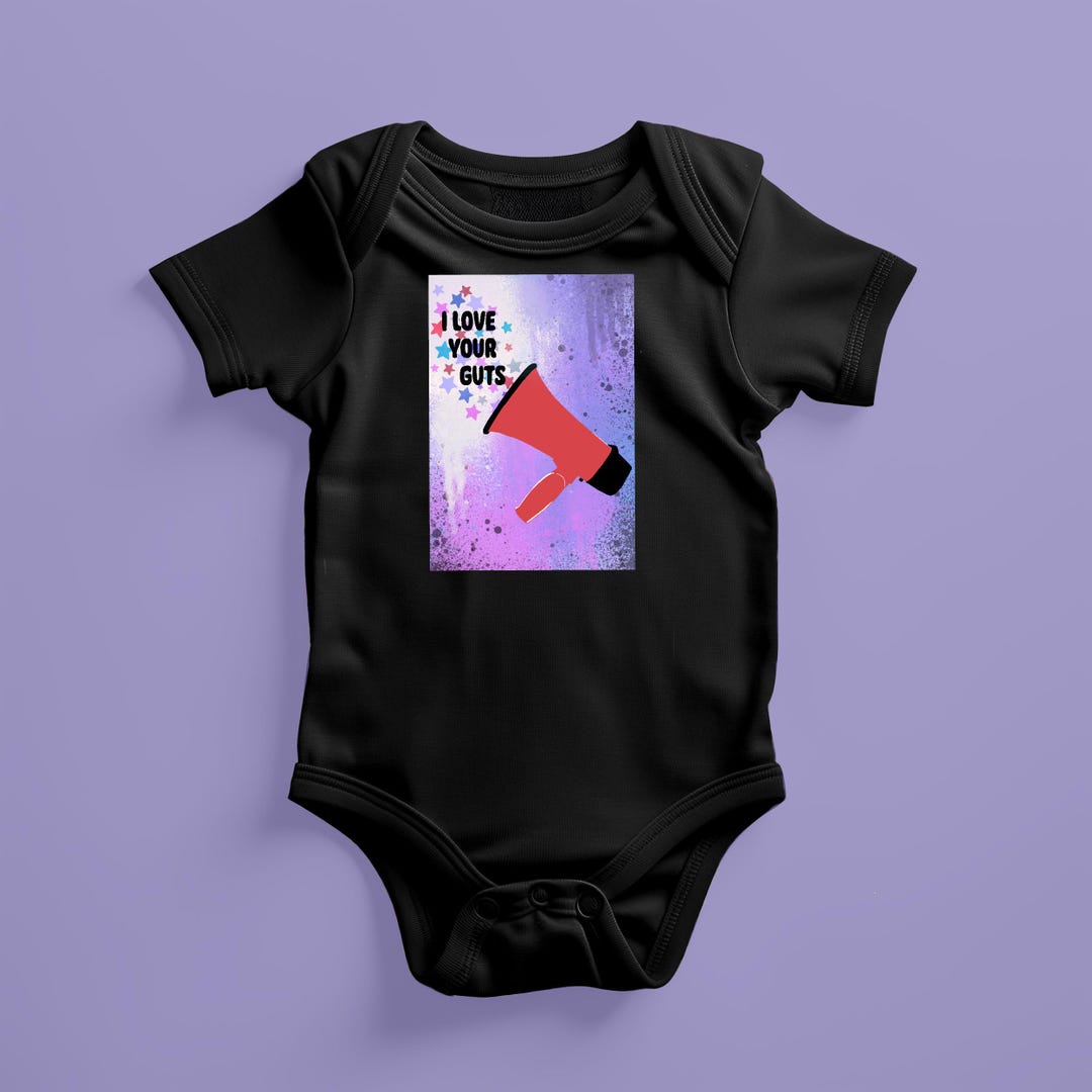 Olivia "i Love Your Guts" Baby Romper - Megaphone | Pink & Purple Stars ...
