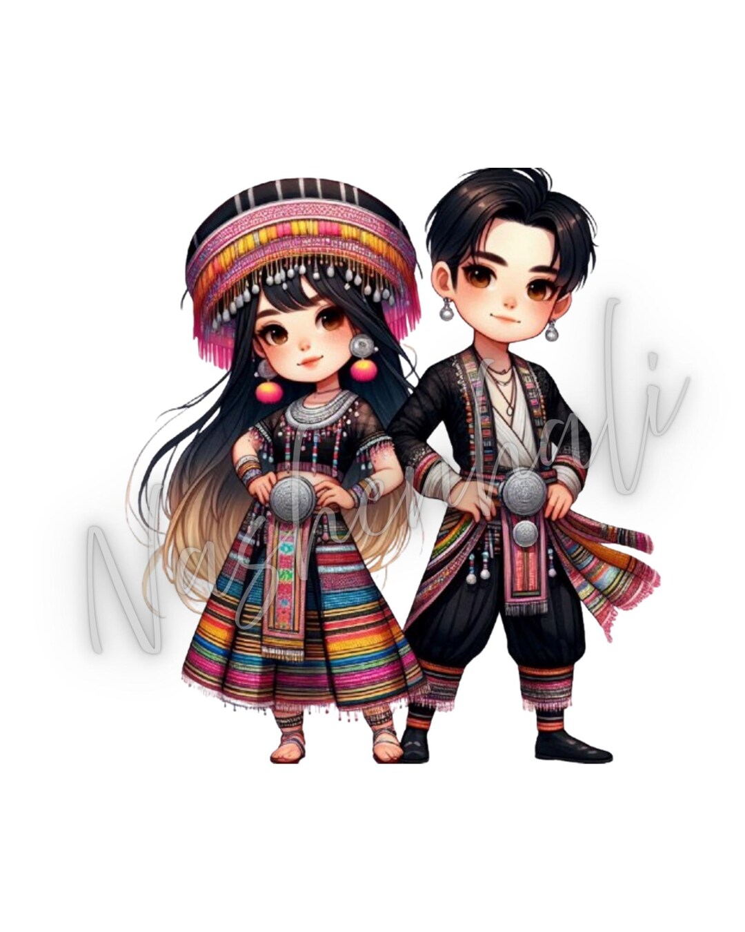 Hmong Chibi PNG Clipart: Asian Couple Illustration (digital Download ...