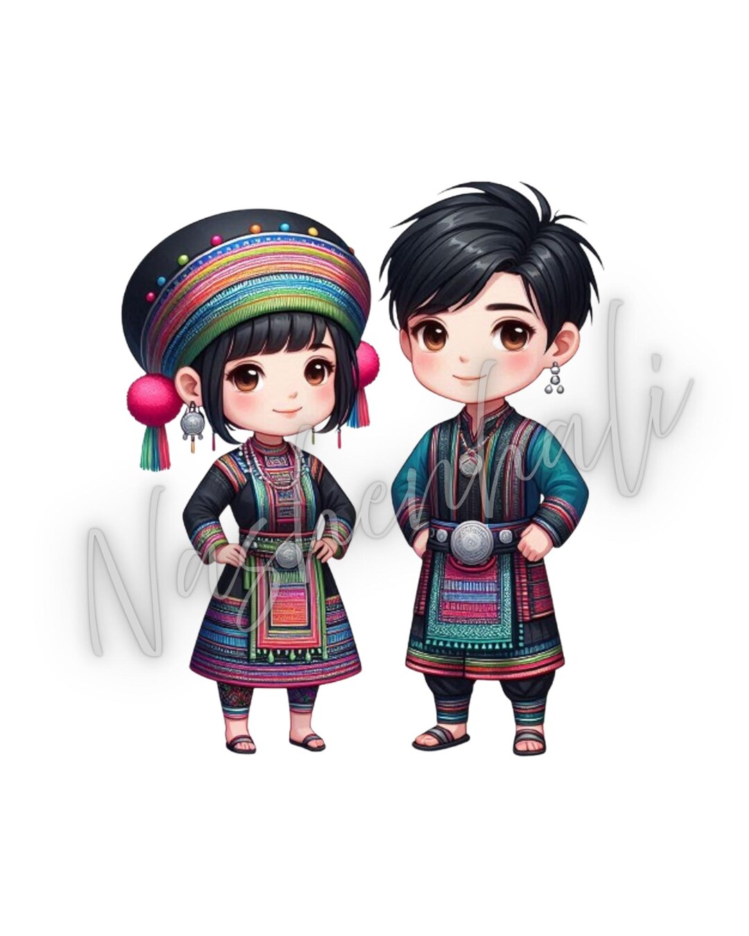 Hmong Chibi PNG Clipart: Asian Couple Illustration (digital Download ...