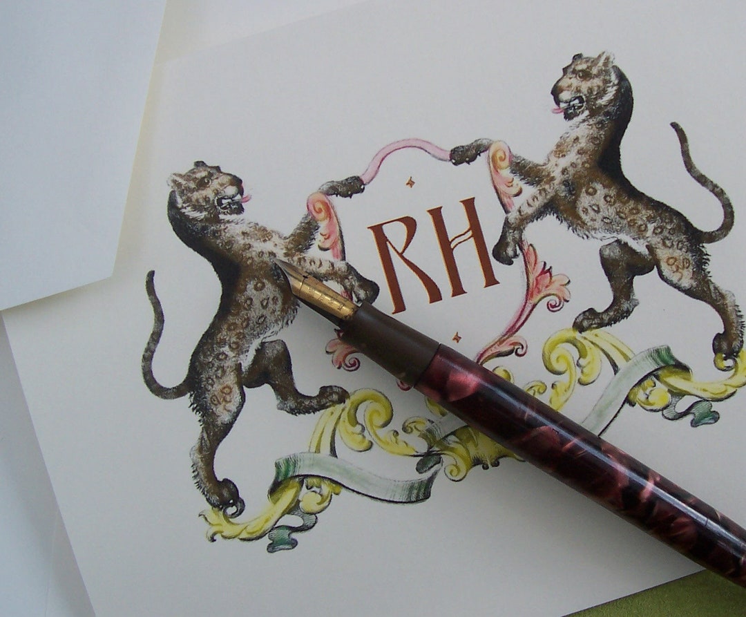 Panther, Leopard Heraldic Family Crest Color Notecards Personalized ...