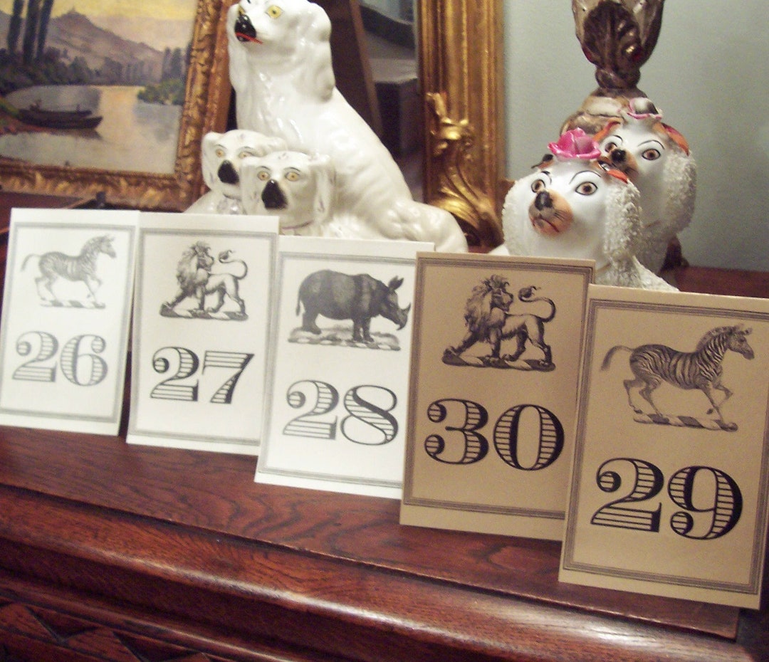 Safari Animals Table Numbers Cards, Large Kraft or Cream Set 30 Wedding ...