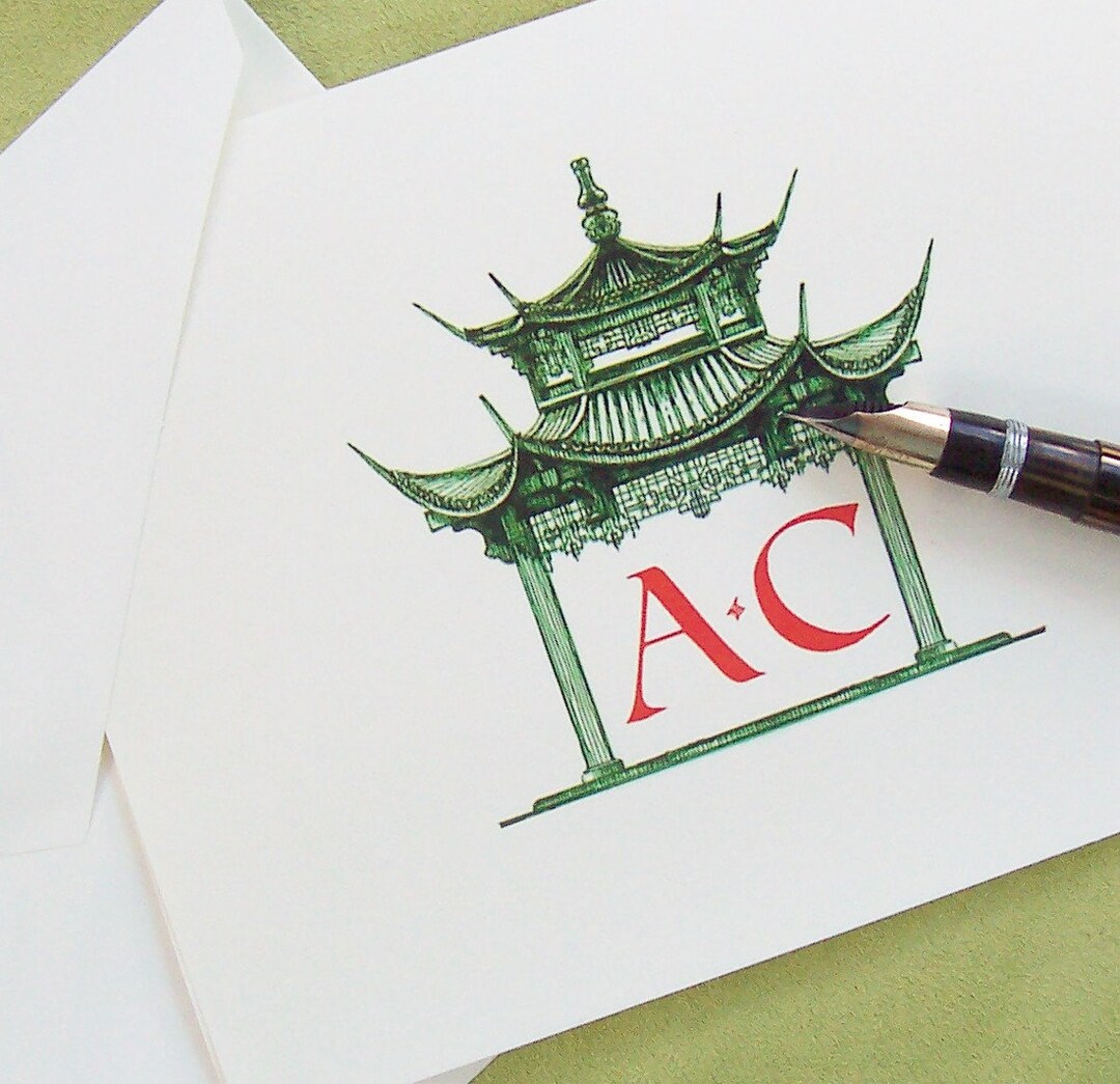 Personalized Notecard Pagoda , Chinoiserie Monogrammed Note Cards ...
