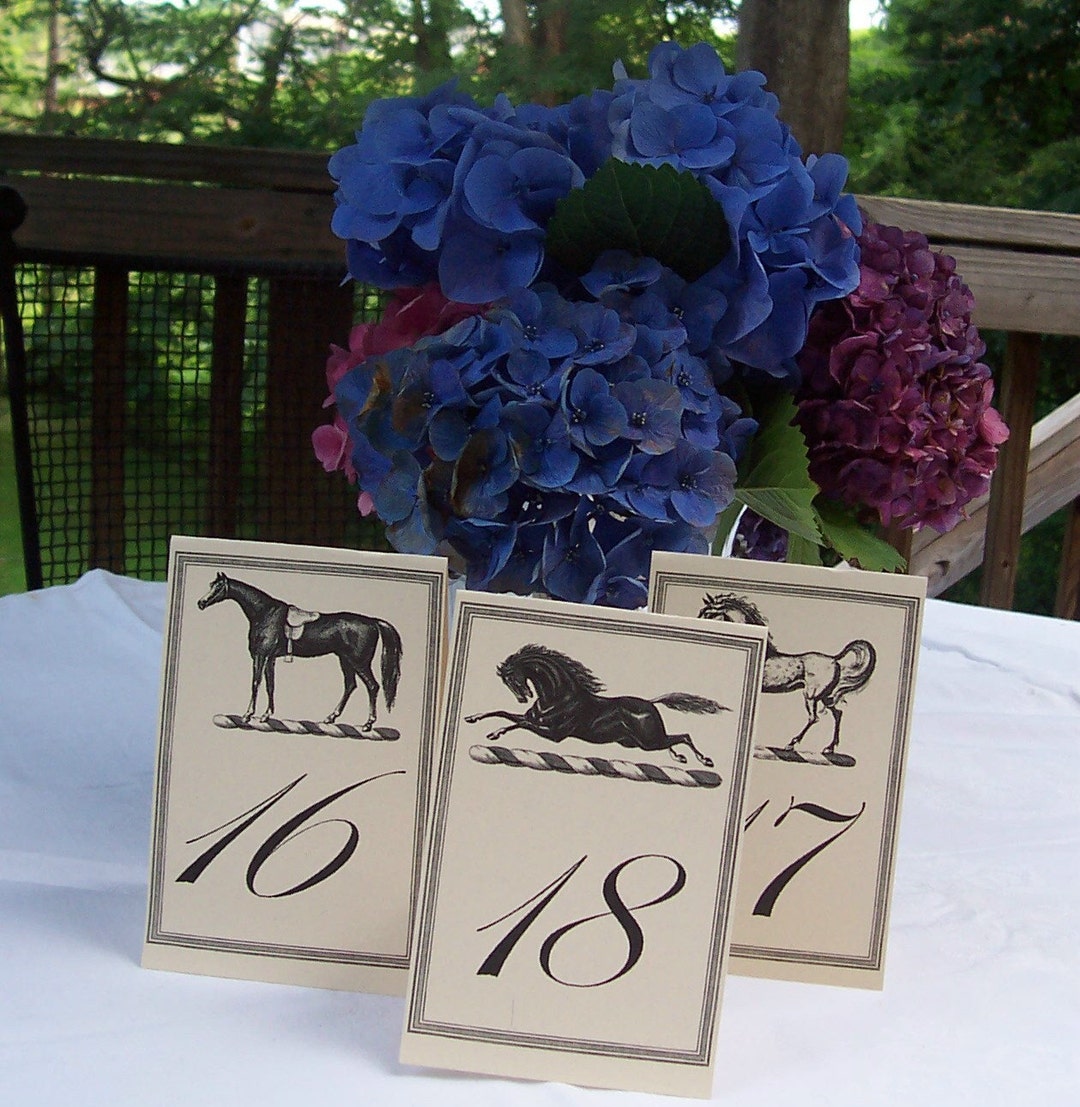 Equestrian 3 Horse Wedding Table Number Large Card in Kraft or Cream ...