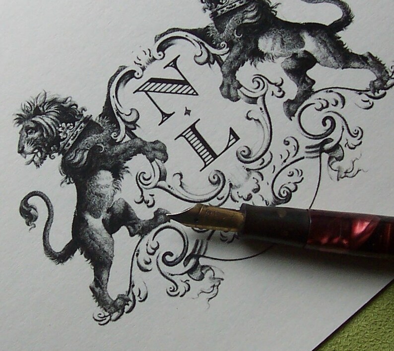 Lion Heraldic Crest Personalized Note Cards Monogrammed Mens | Etsy