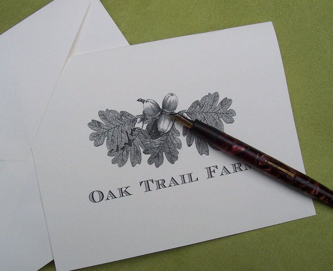 Oakleaf Acorn Personalized Notecards Vintage Inspired Oak Leaves Note ...
