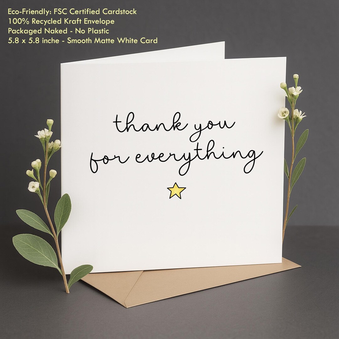 Thank You for Everything Card – Hand-drawn Simple Design With Star, Eco ...