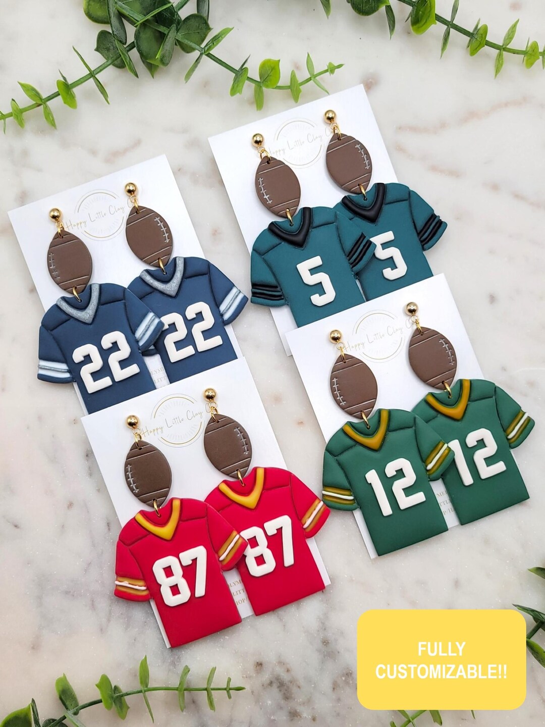 CUSTOM Football Jersey Polymer Clay Dangle Earrings | Lightweight ...