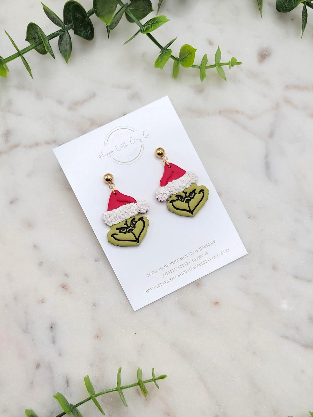 Grinch Polymer Clay Dangle Earrings | Cute Christmas Statement Earrings ...