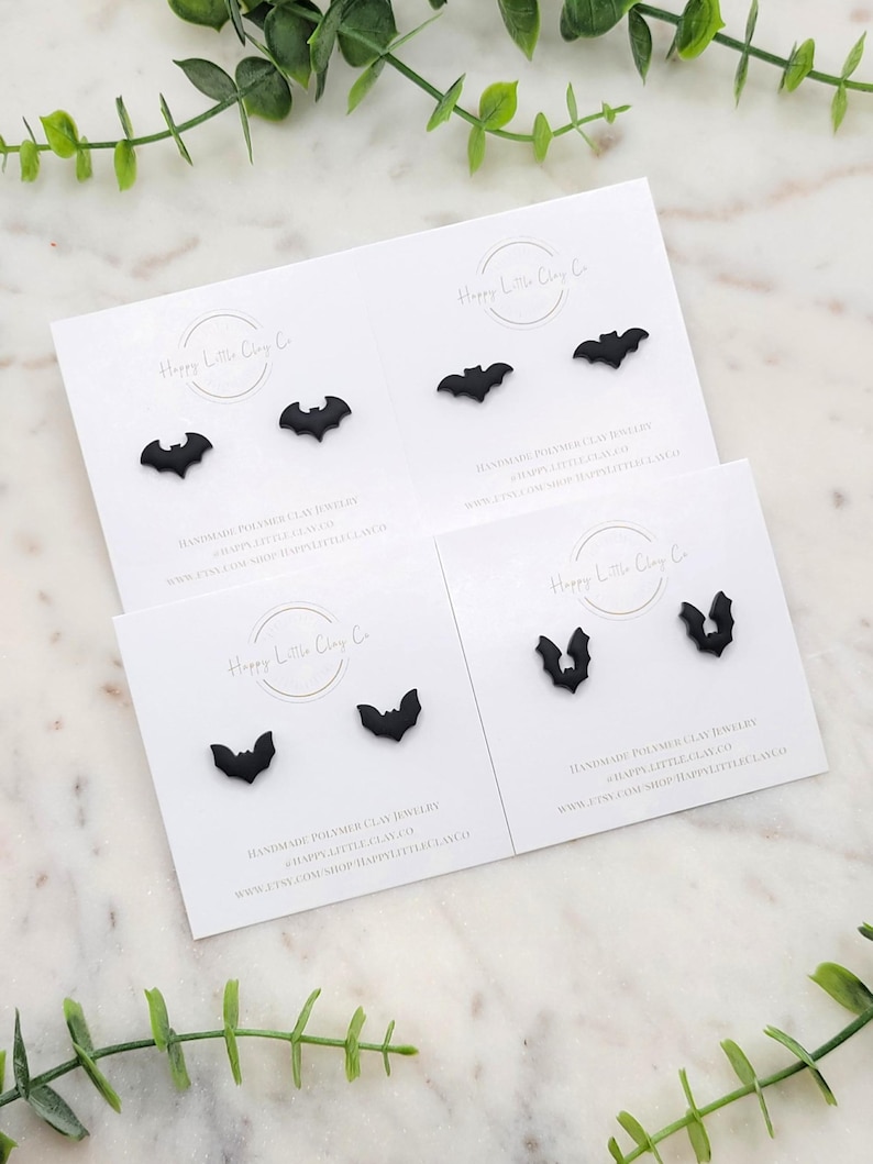 Mini Flying Bats Clay Stud Earrings | Cute Halloween Earrings | Spooky ...