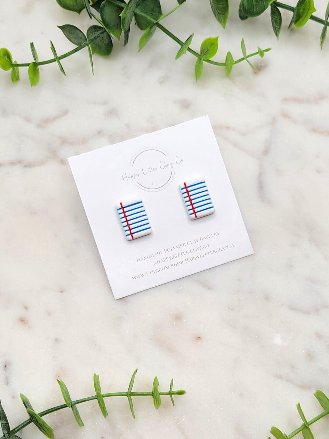 Notebook Paper Clay Stud Earrings | Cute Back to School Earrings | Fun ...