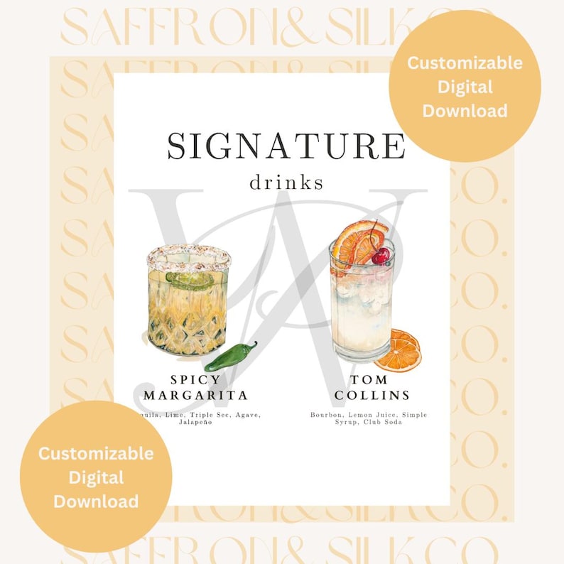 Signature Drink Sign | Modern Minimalist Bar Menu | Editable Printable ...