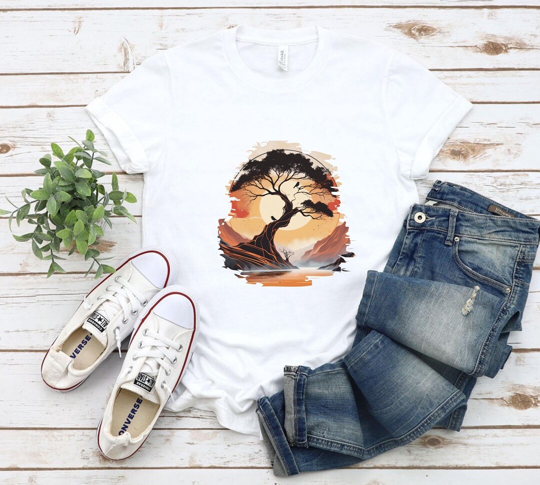Nature Mountain Tree Birds Peace Calmness T-shirt, Unisex Tee, Hiking ...