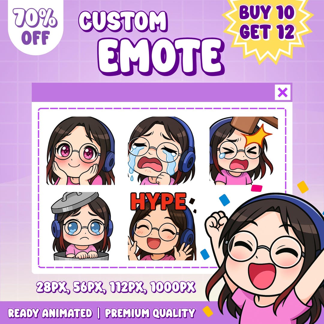 Chibi Style Twitch Emote Set, Hand Drawn Digital PNG for Streamers ...