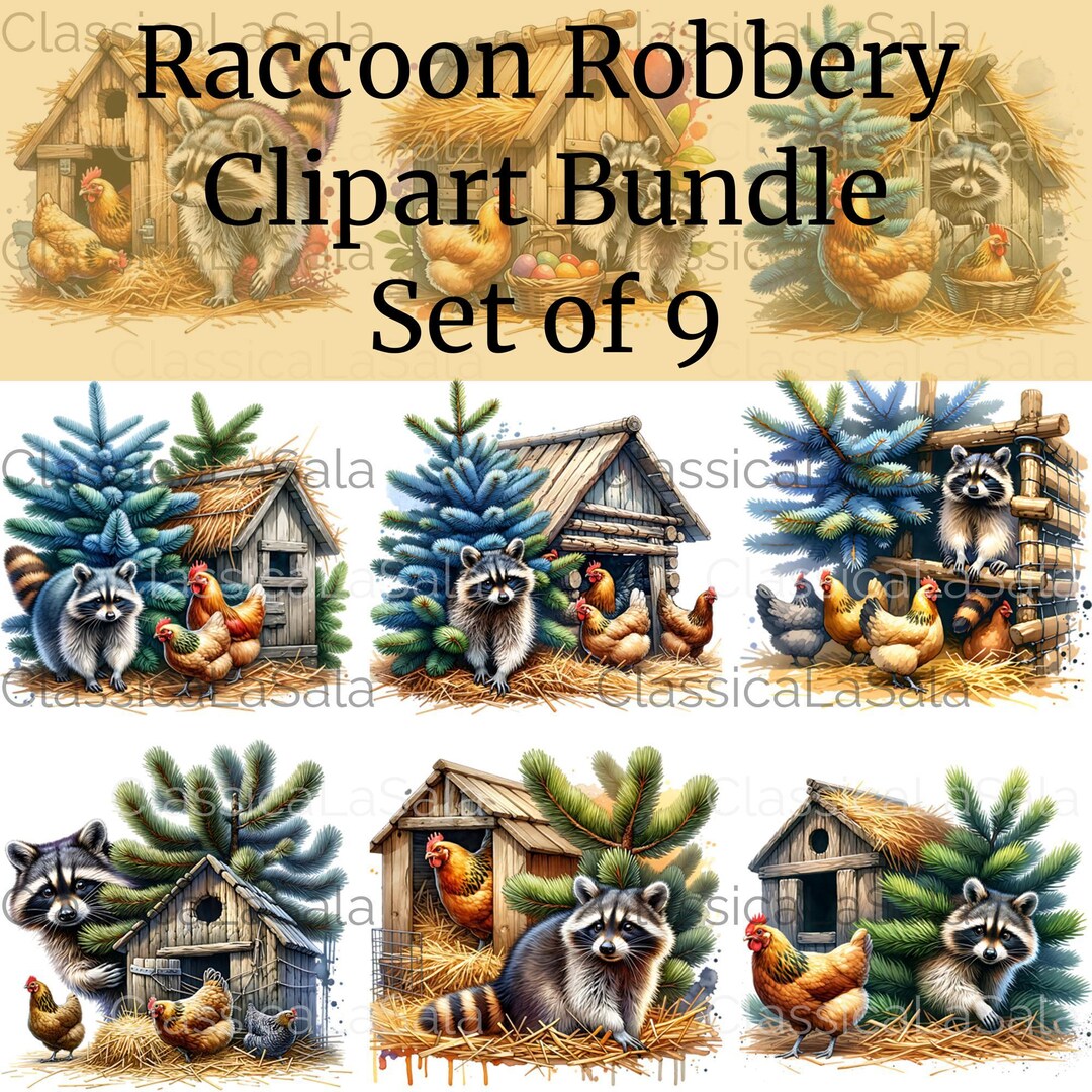 Raccoon Robbery Clipart Bundle Set of 9 - Instant Download PNG for ...