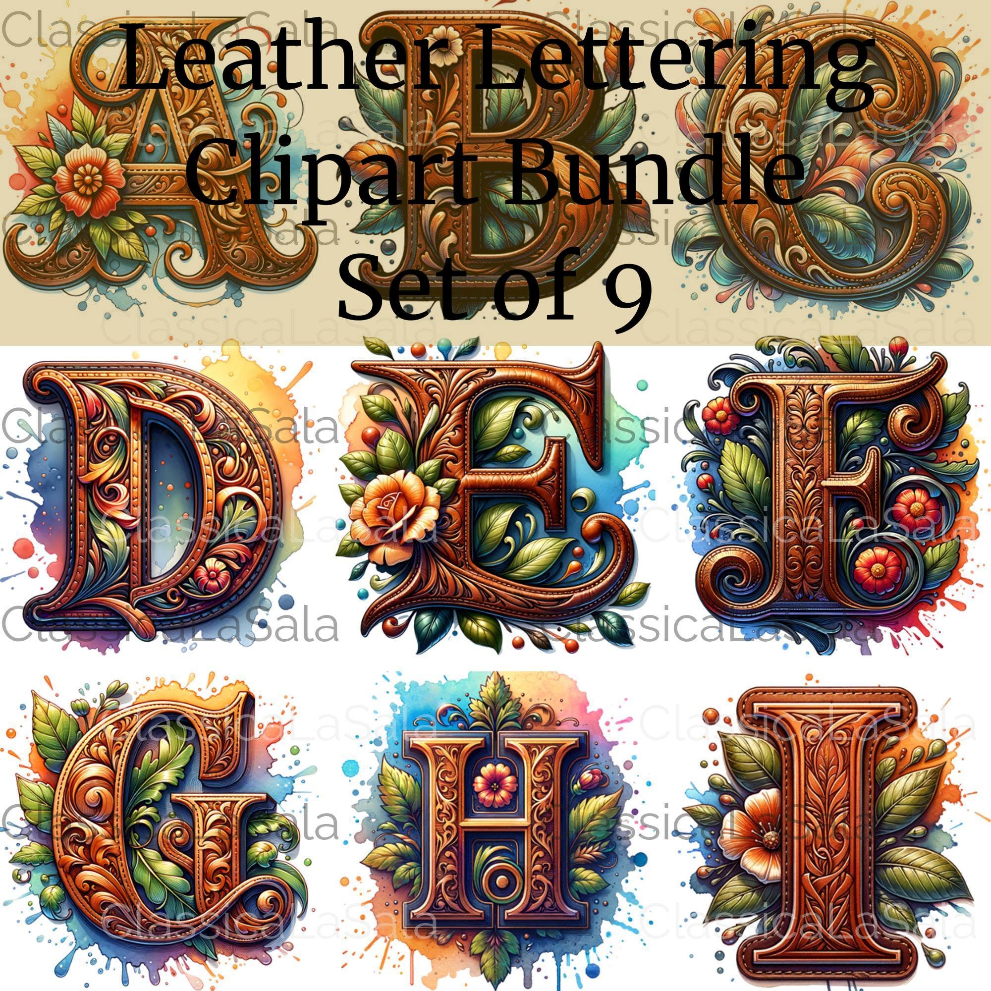 Tooled Leather Look Calligraphy Style Letters A Through I for ...