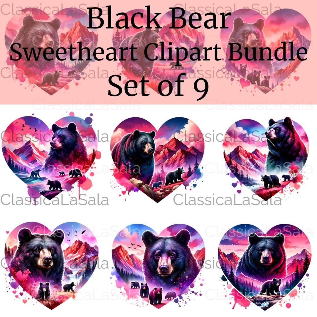 Black Bear Sweetheart Clip Art Bundle Set of 9 Valentine Instant ...