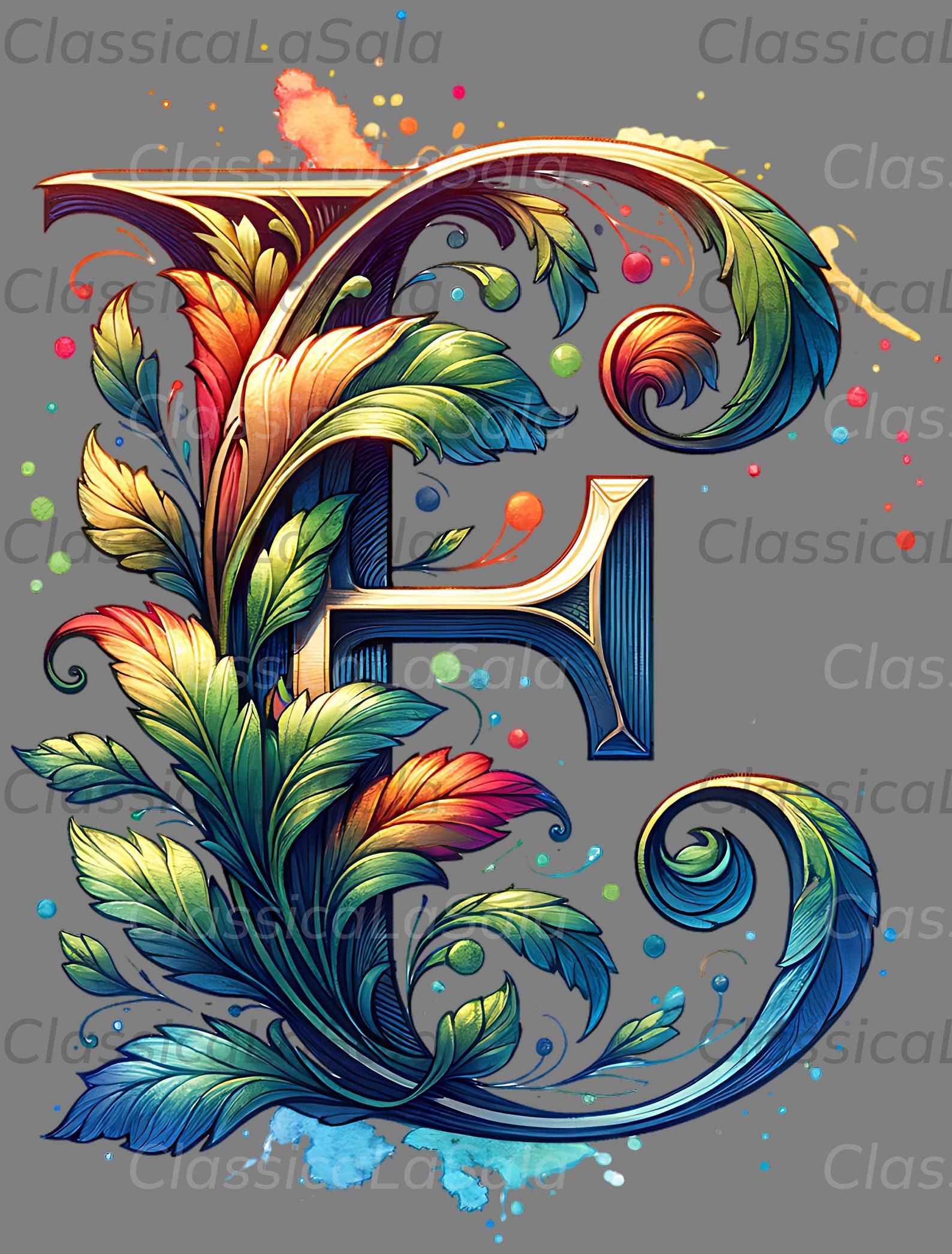 Floral Monogram E Clipart Bundle Set of 9 Embellished Letter Designs ...