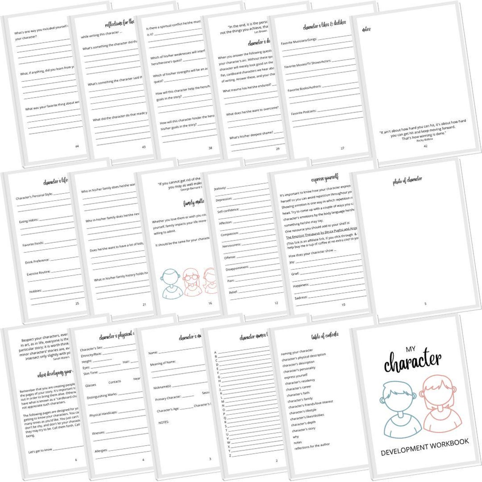 Character Development Workbook - Character Sheets - Author Resources ...