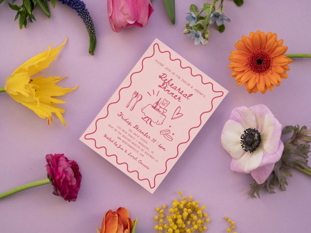 Retro Doodle Rehearsal Dinner Invite Pink Illustrative Design - Etsy