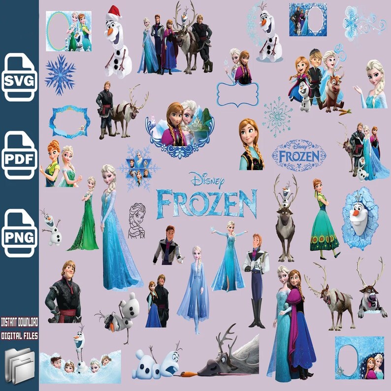 Frozen Character SVG Bundle, Frozen Cut Files for Cricut, Frozen PNG ...