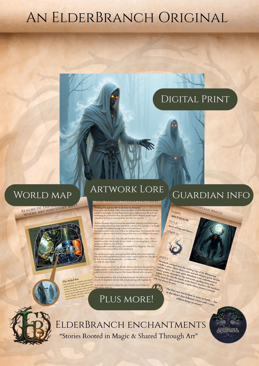 Fog-wraiths Dark Fantasy Wall Art & Lore Scroll Bundle | Veiled Fen ...