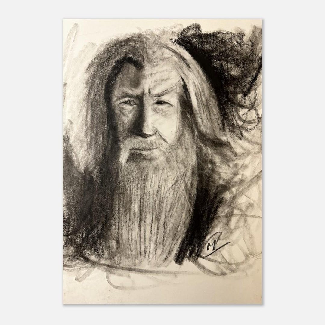 Magical Wizard Charcoal Portrait Drawing Art Print Dumbledore Harry ...