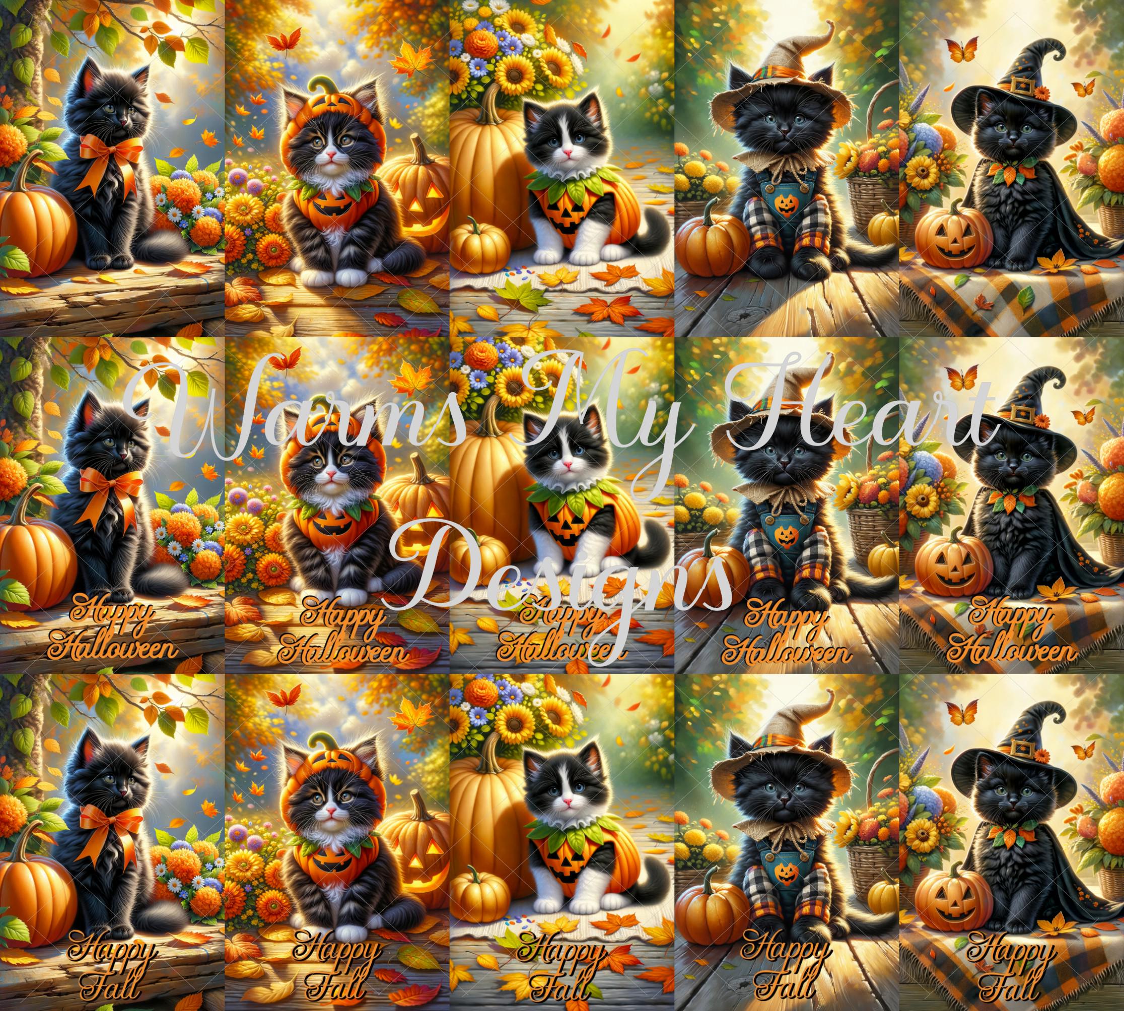 Big BUNDLE Halloween Kittens in Costumes Downloadable Printable Designs ...