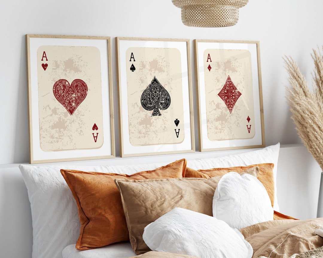 Trendy Retro Ace Card Wall Art Set, Retro Trendy Aesthetic Posters, Red ...