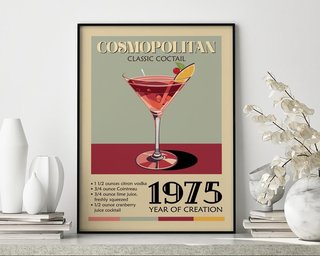 Cosmopolitan Print Retro Cocktail Poster Cosmopolitan Cocktail Wall Art ...