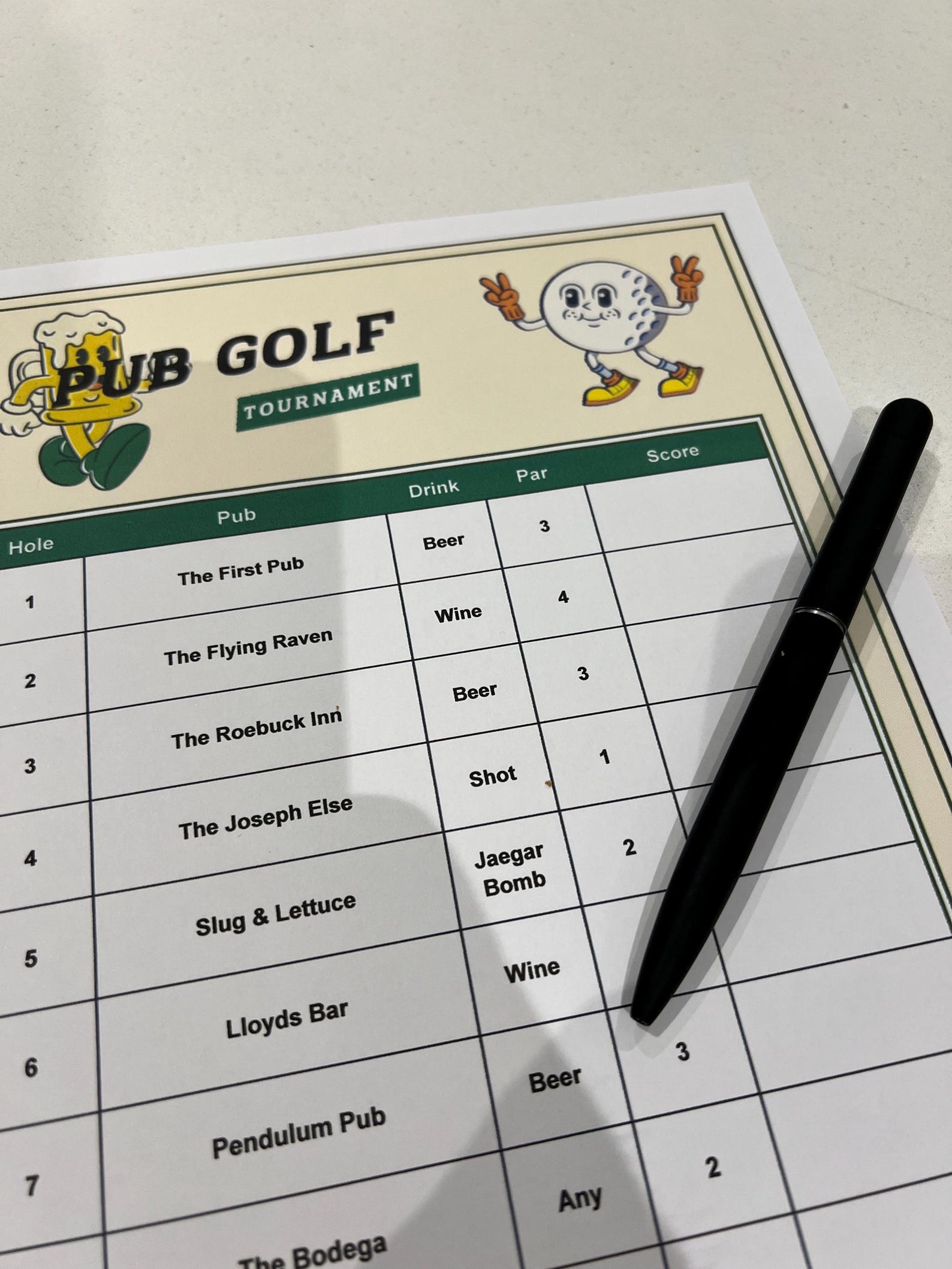 Simple Pub Golf Excel Template - Printable - Etsy