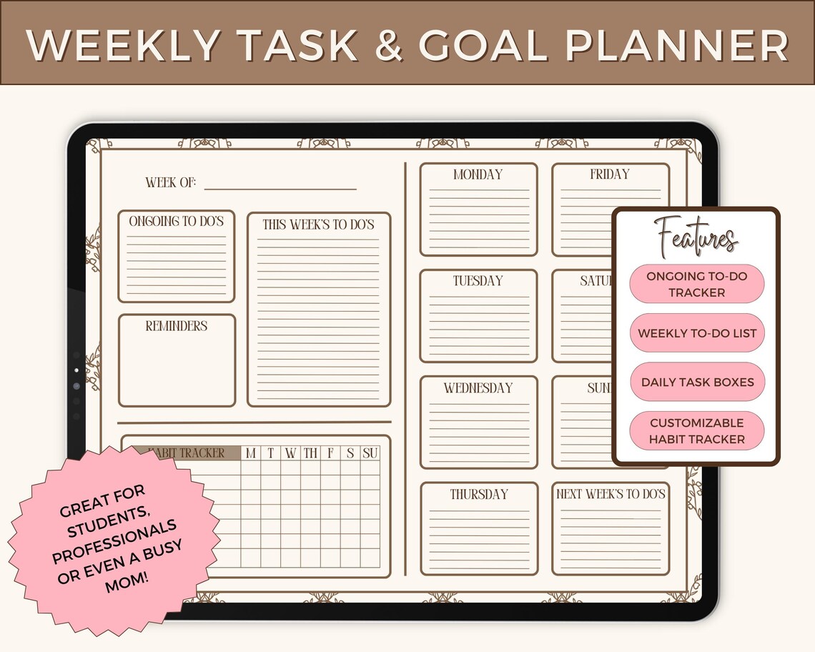 Aesthetic Weekly Planner | Vintage | Digital & Printable | Single Page ...