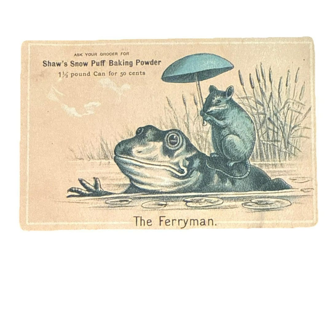 1880s Frog Mouse Trade Card for Snow Puff Baking Powder Advertising the ...