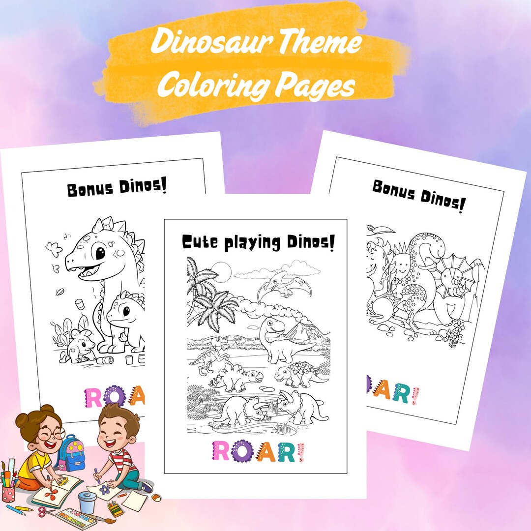 Printable | Pdf File Dinosaur Theme Coloring Pages | 28 Pages | Cute ...