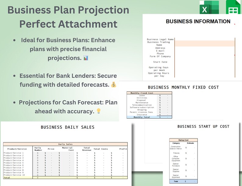 Business Financial Projection Excel Google Sheet Template With Daily ...