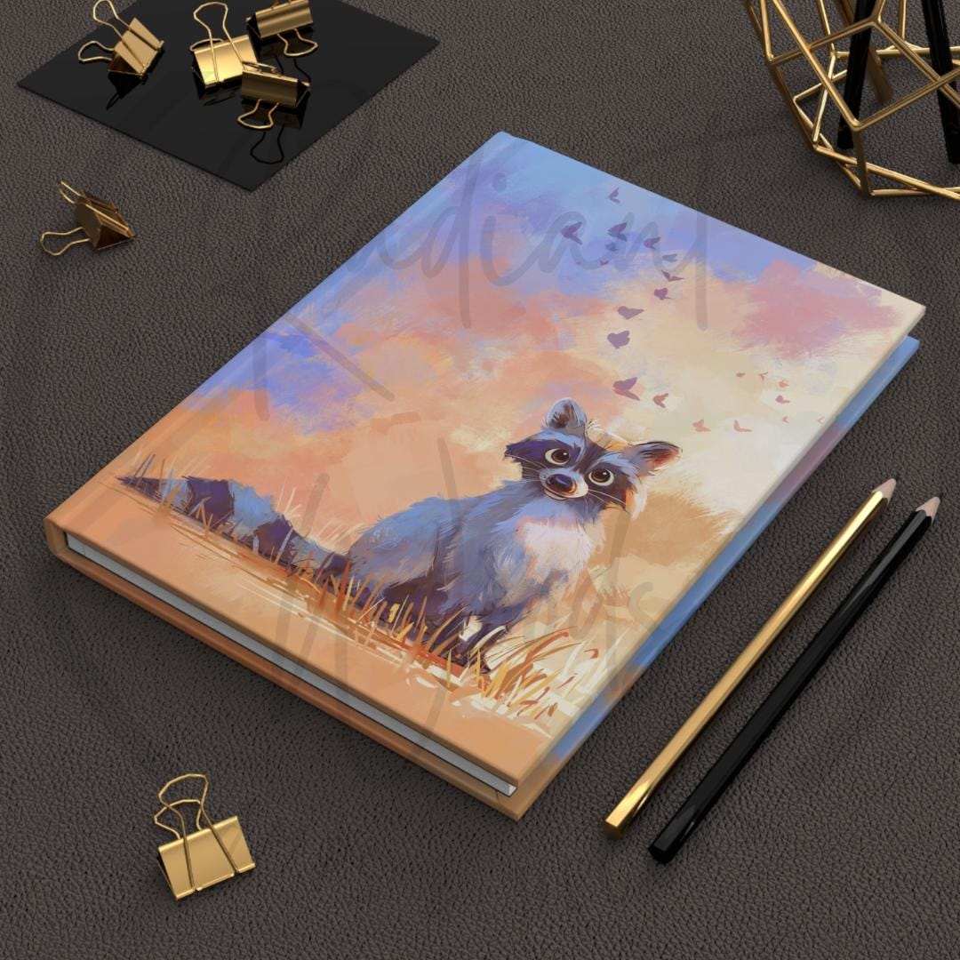 Cute Raccoon Illustration Hardcover Journal- 5.75"x8", 150 Lined Pages ...