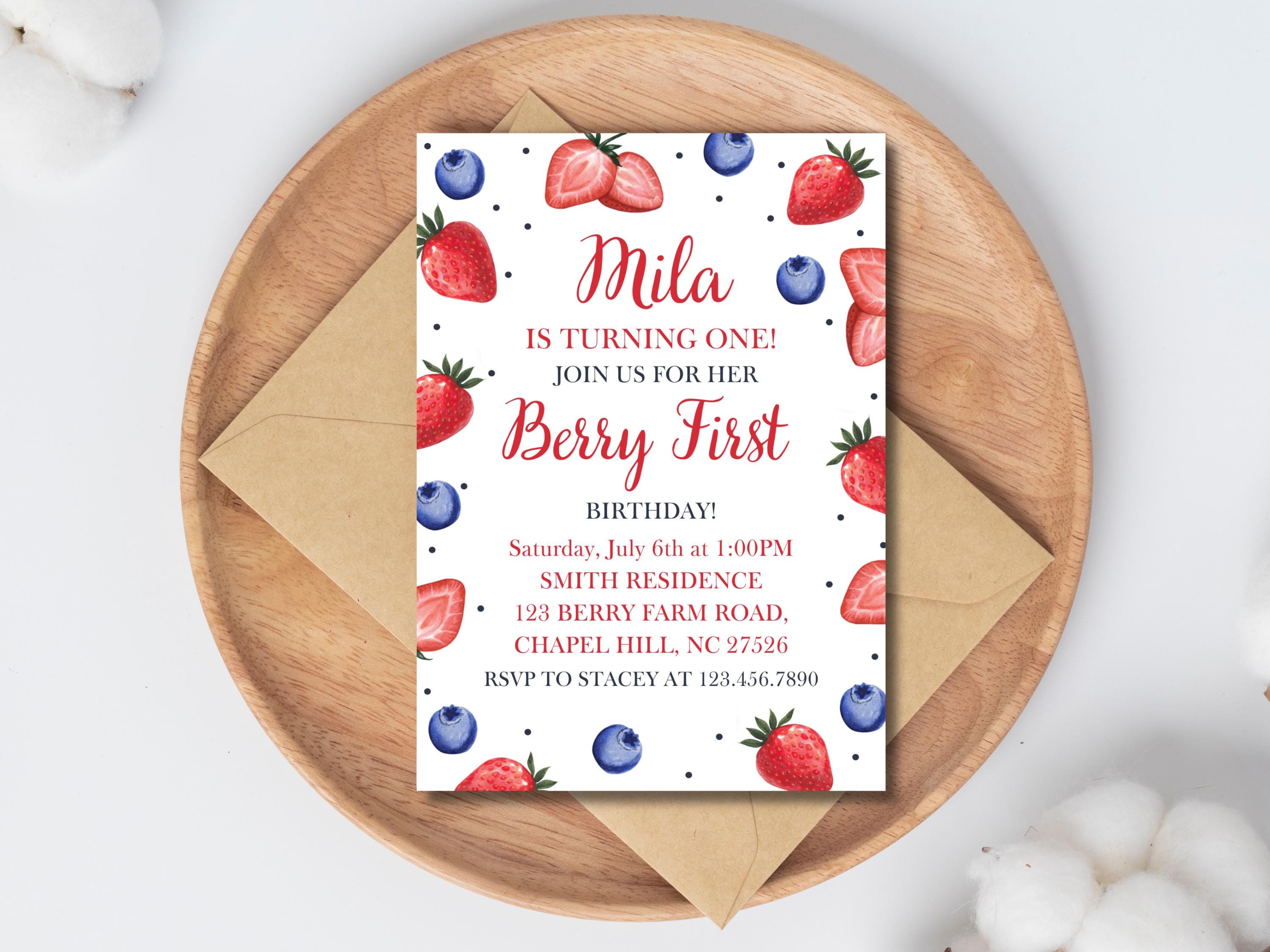 Berry First Birthday Invitation, Strawberry Birthday Invitation, Berry ...