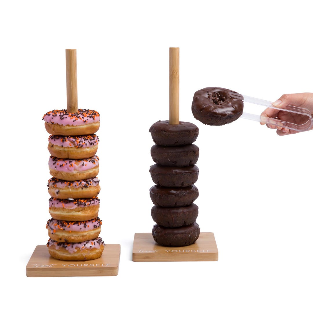 Bamboo Donut Stands for Dessert Table, Set of 2 W/1 Tong, Donut Holder ...
