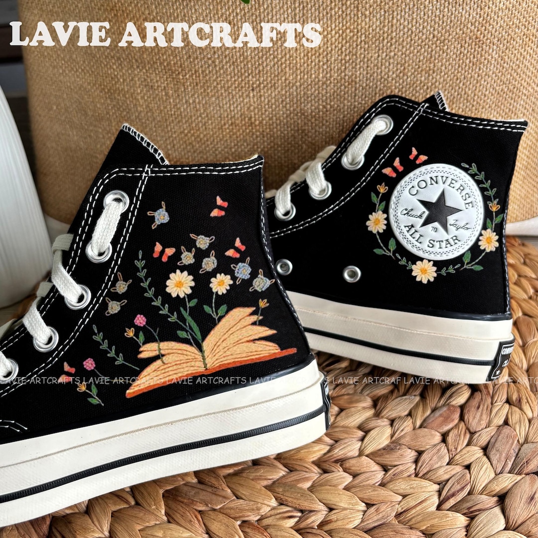 Flowers Book Converse, Flowers and Book Embroidered Converse, Bookish ...